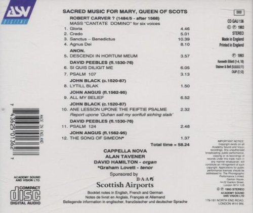 Sacred Music For Mary Queen Of Scots: Cappella Nova, Alan Taverner ...