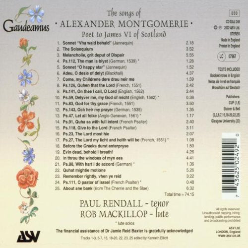 THE SONGS OF JAMES MONTGOMERIE, Poet to James VI of Scotland: Paul Ren ...