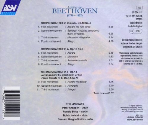 BEETHOVEN: The String Quartets, Vol. 2 (Op. 18, Nos. 4 & 5) - The Lind – ClassicSelect World