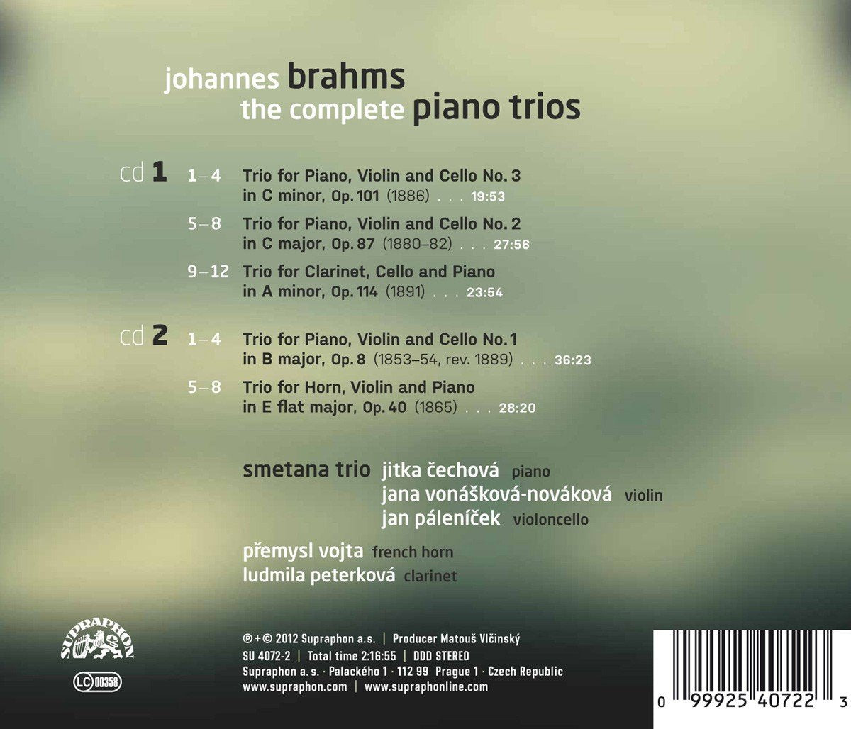 BRAHMS: Complete Piano Trios - Smetana Trio, Přemysl Vojta, Ludmila Pe – ClassicSelect World