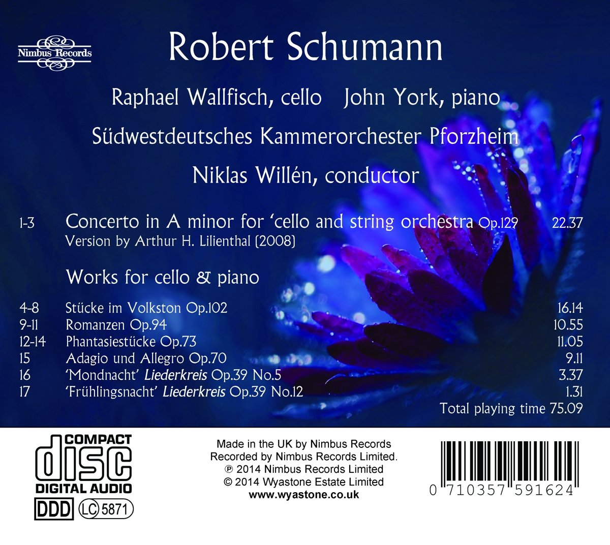 Schumann: Cello Concerto, Works For Cello & Piano - Raphael Wallfisch, – ClassicSelect World