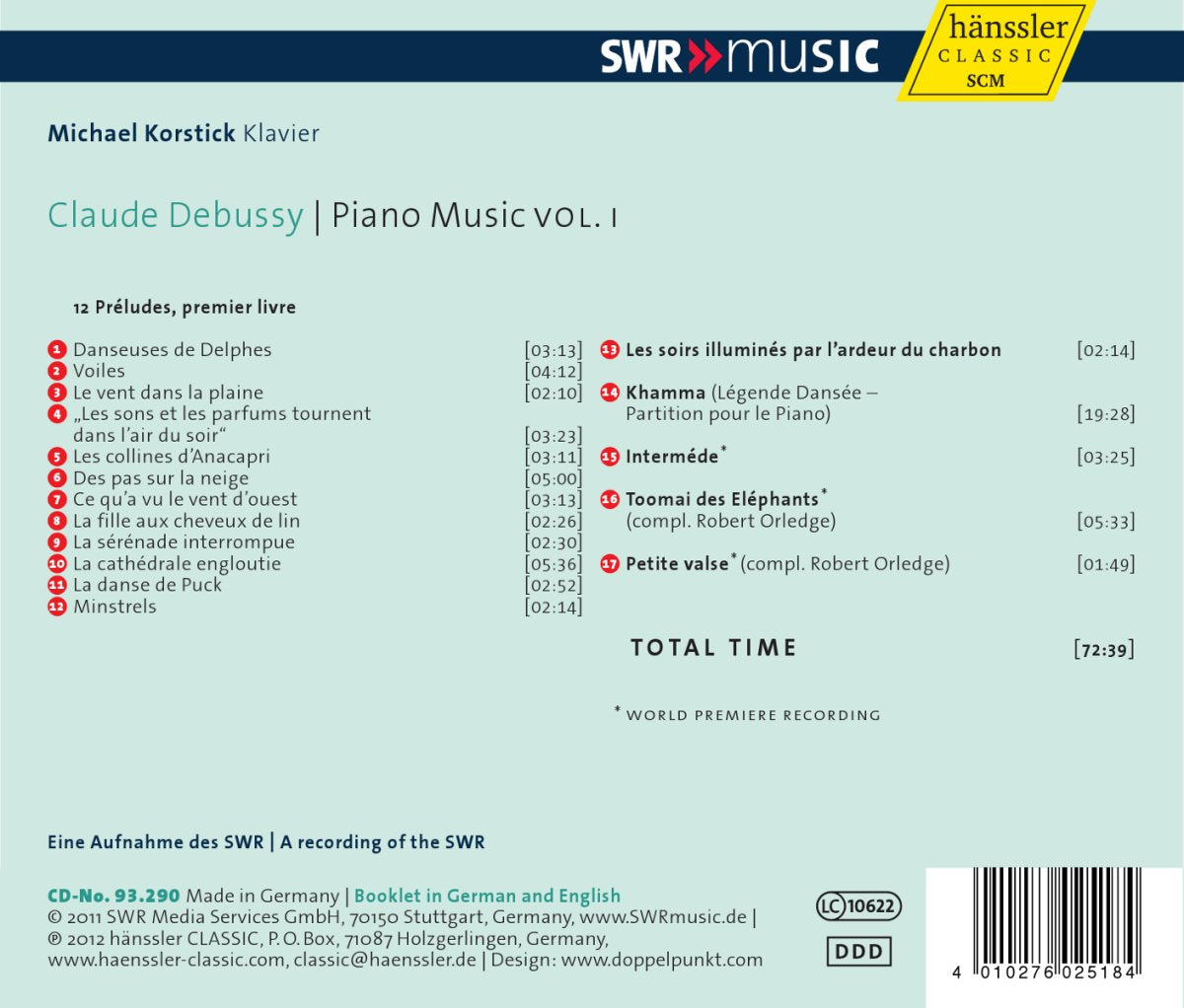 DEBUSSY: Piano Music Vol. 1 - Michael Korstick – ClassicSelect World