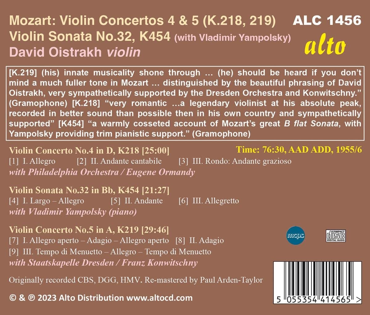 MOZART: Violin Concertos 4 & 5, Violin Sonata No. 32, K. 454 - David O – ClassicSelect World
