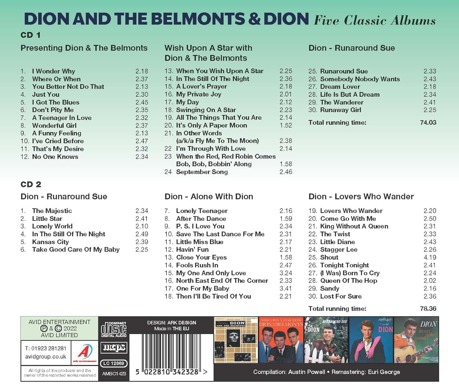 DION AND THE BELMONTS / DION - Five Classic Albums (2 CDs) – ClassicSelect World