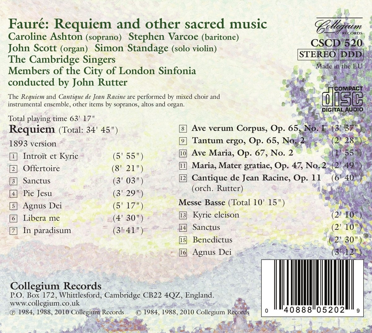 FAURE: REQUIEM and other sacred music - CAMBRIDGE SINGERS, CITY OF LON ...