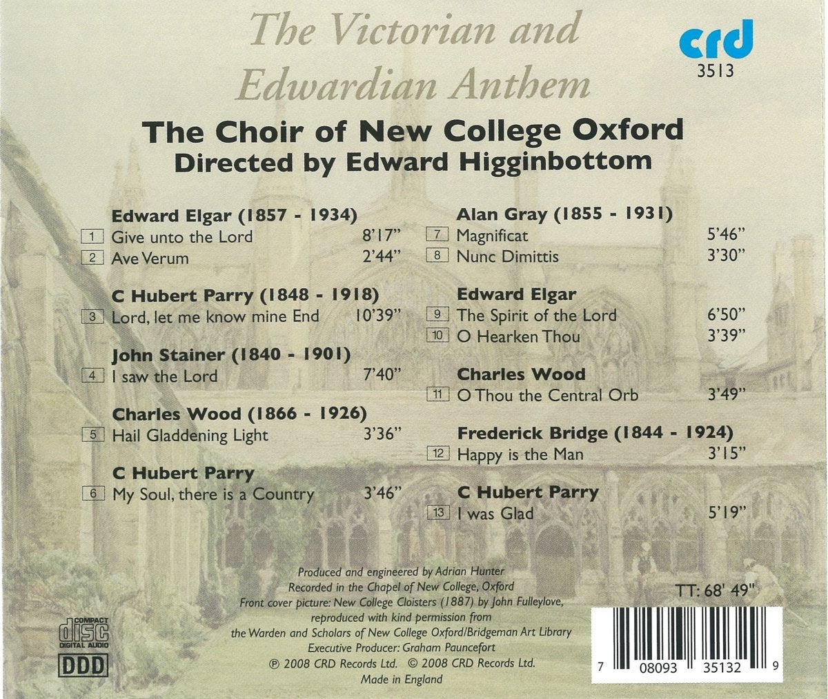 THE VICTORIAN AND EDWARDIAN ANTHEM: NEW COLLEGE OXFORD, EDWARD HIGGINB ...