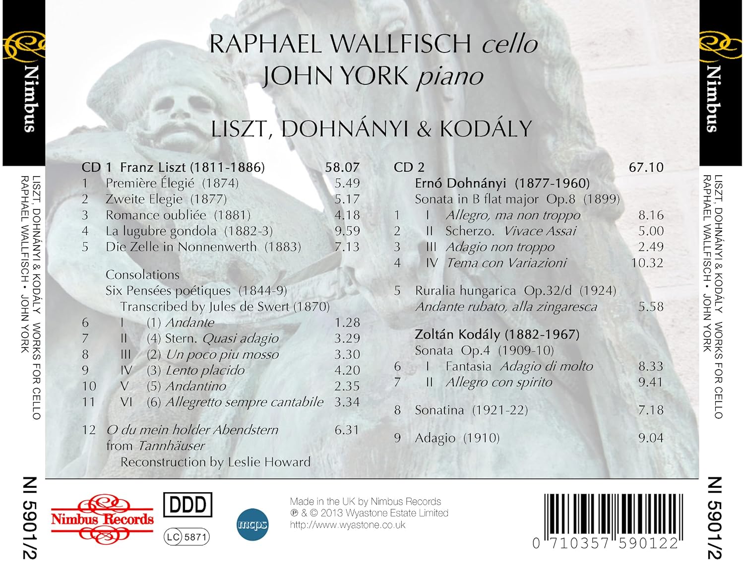 Liszt / Dohnanyi / Kodaly: Music For Cello & Piano - Raphael Wallfisch – ClassicSelect World