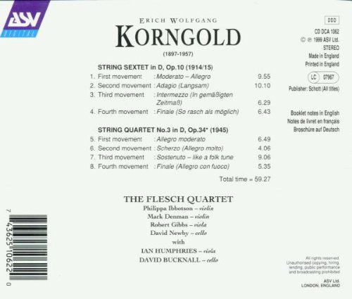 KORNGOLD: Sextet, String Quartet No. 3 - Flesch Quartet, Ian Humpries, – ClassicSelect World