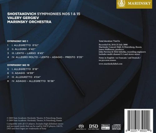 Shostakovich: Symphonies 1 & 15 - MARIINSKY ORCHESTRA & CHOIR, GERGIEV ...