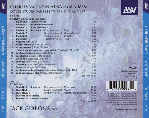 ALKAN: 12 Études Dans Les Tons Mineurs, Op. 39 - Jack Gibbons (2 CDs ...