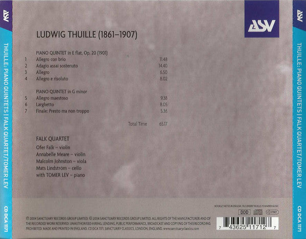 THUILLE: Piano Quintets - The Falk Quartet, Tomer Lev – ClassicSelect World