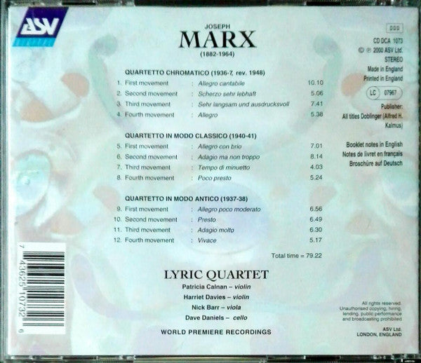 MARX: The Three String Quartets - Lyric Quartet – ClassicSelect World