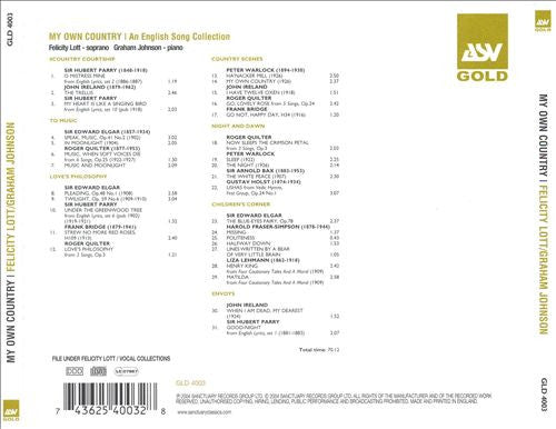 MY OWN COUNTRY: AN ENGLISH SONG COLLECTION - Felicity Lott, Graham Joh ...
