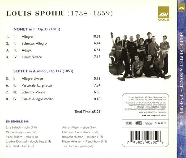 SPOHR: Septet In A Minor, Op. 147, Nonet In F, Op. 31 - Ensemble 360 – ClassicSelect World