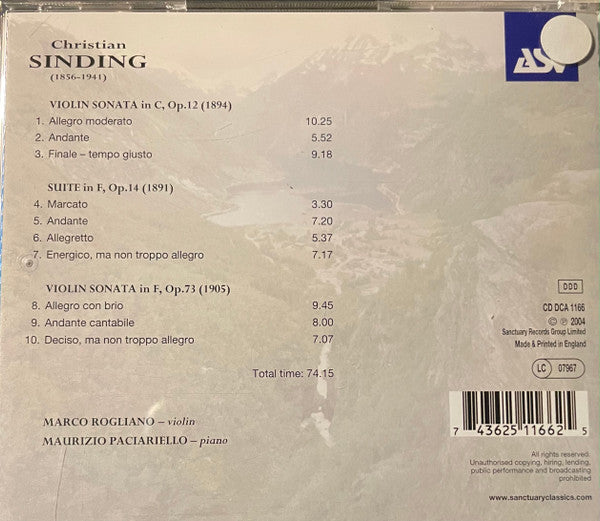 SINDING: Violin Sonatas Op. 12 & Op. 73, Suite Op. 14 - Marco Rogliano ...