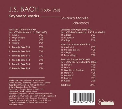 Bach: Keyboard Works - Jovanka Marville, clavichord – ClassicSelect World