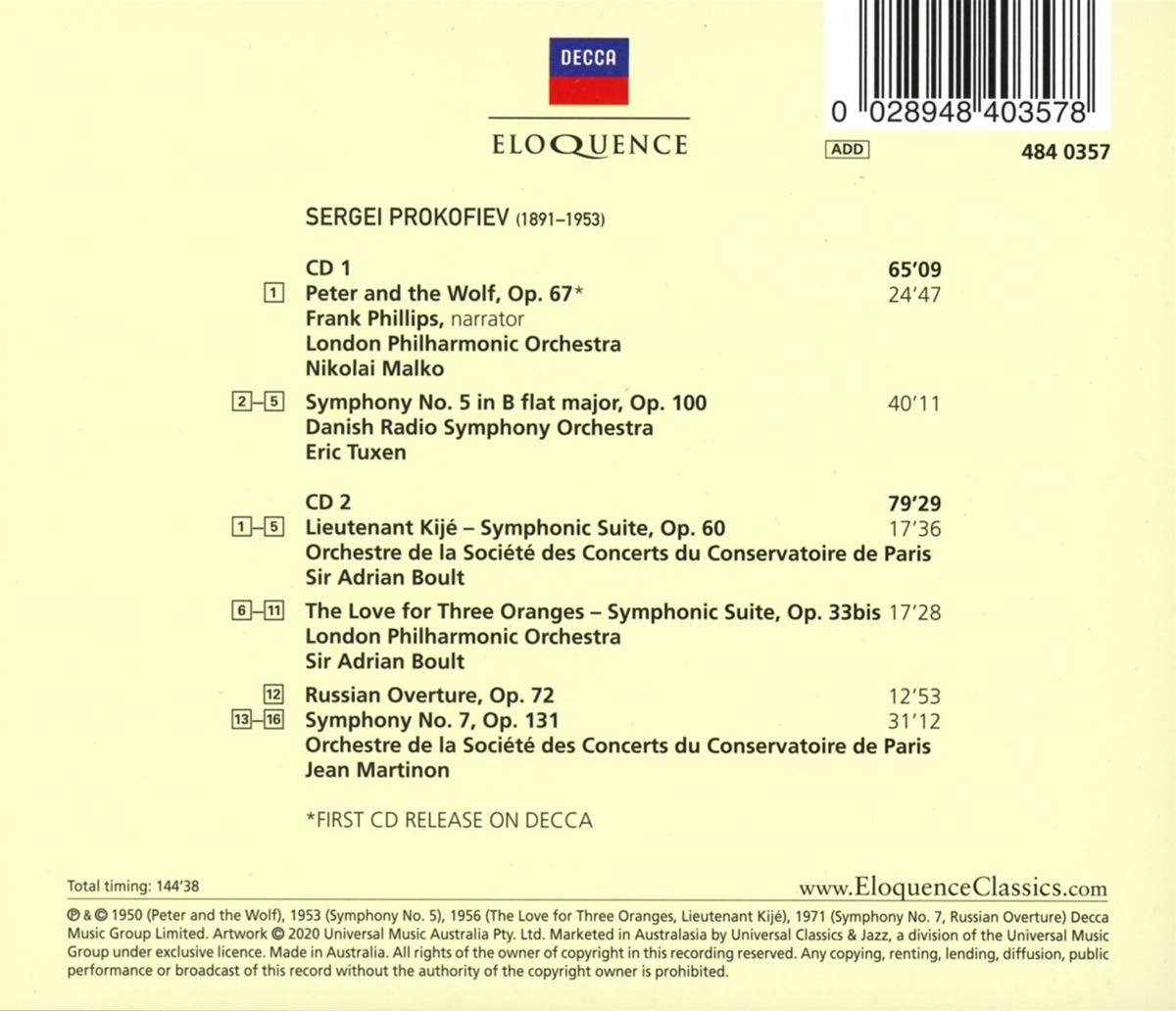 PROKOFIEV: THE DECCA MASTERS - BOULT, MARTINON (2 CDS) – ClassicSelect World