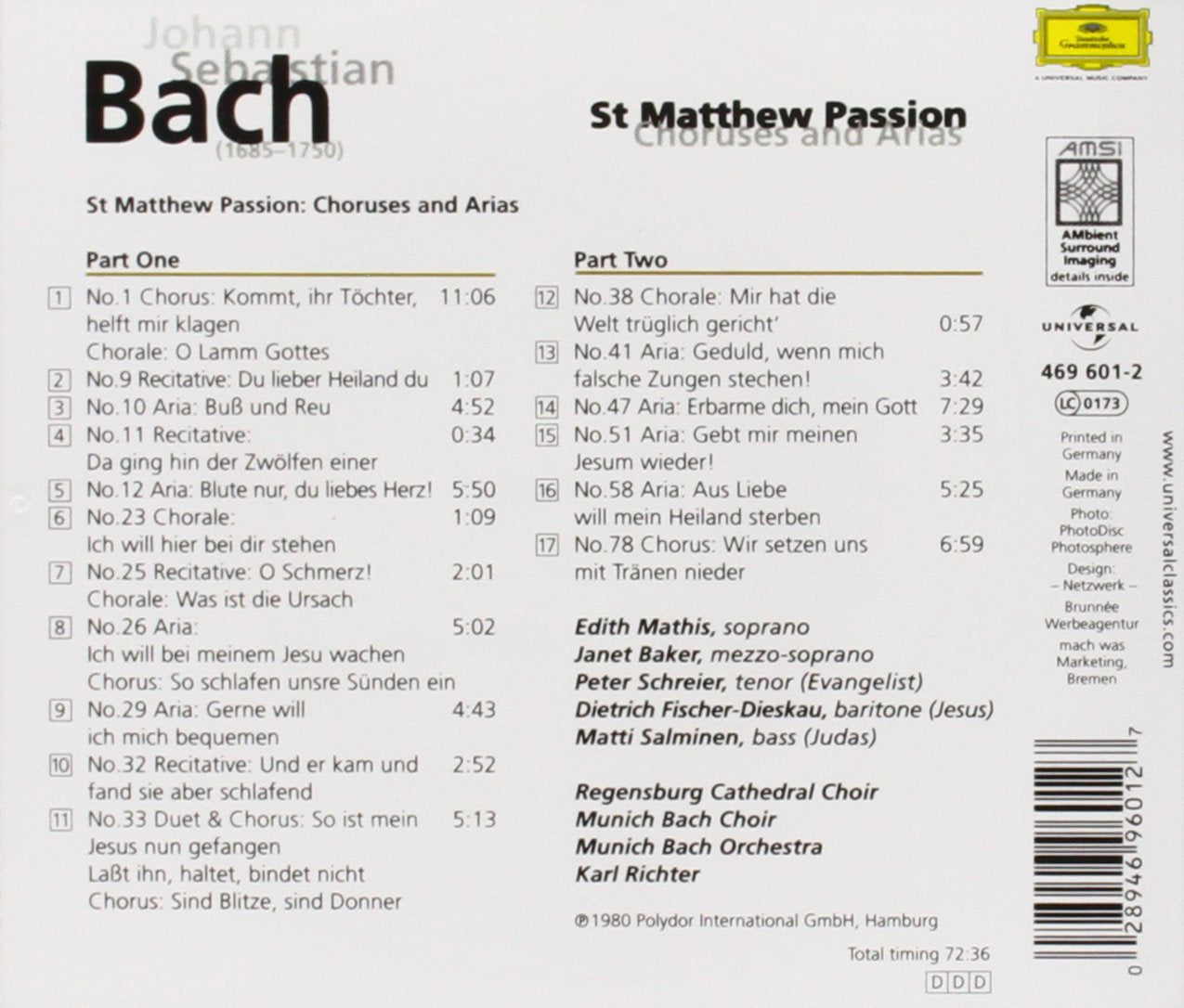 BACH: CHORUSES AND ARIAS FROM ST. MATTHEW PASSION - RICHTER, MUNICH BA ...