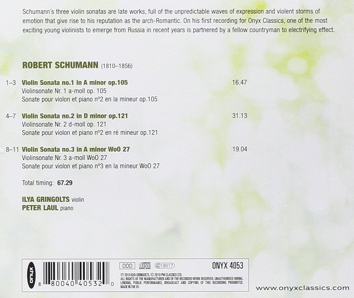 SCHUMANN: Violin Sonatas 1-3 - Ilya Gringolts; Peter Laul ...