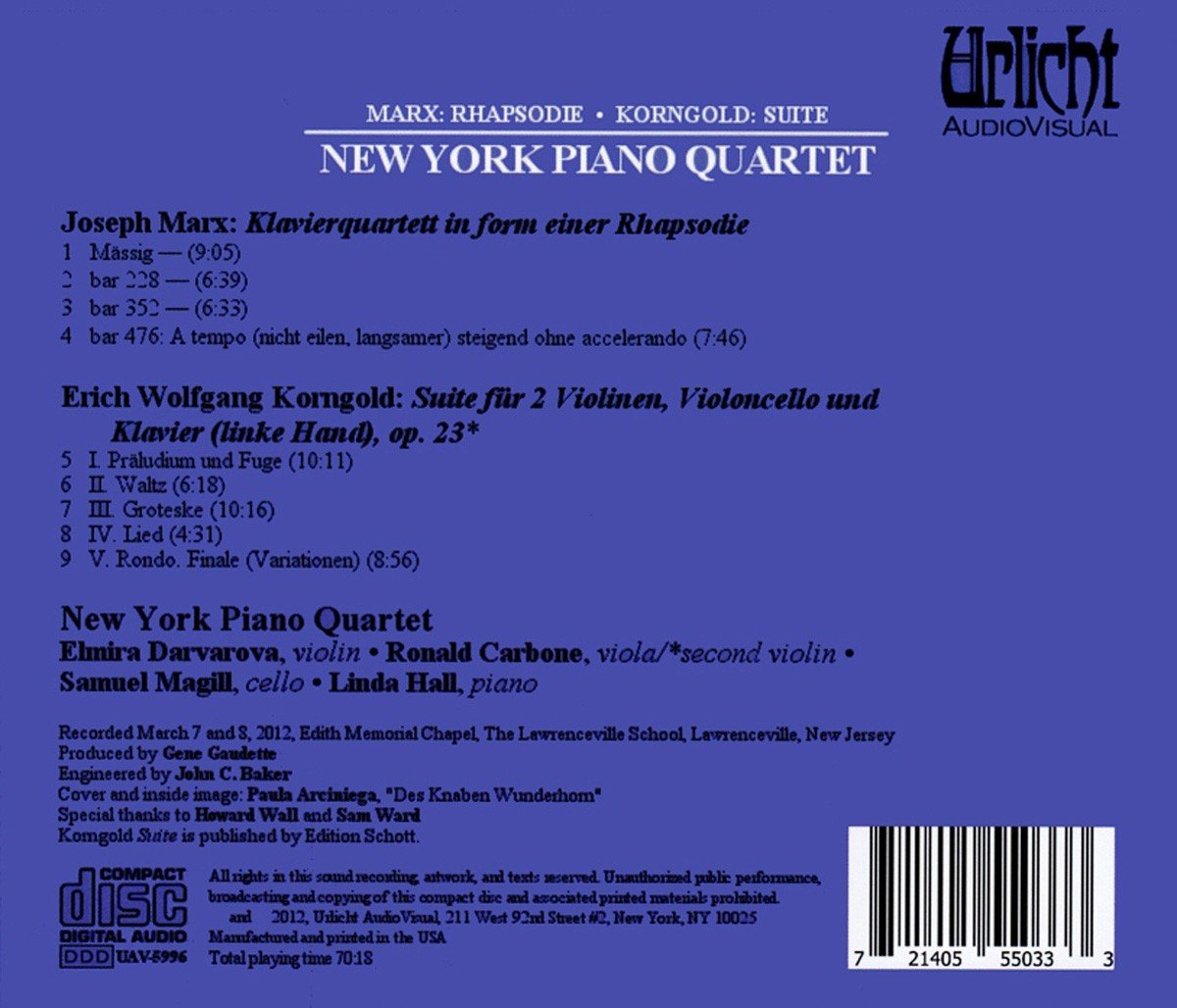 MARX & KORNGOLD - NEW YORK PIANO QUARTET – ClassicSelect World