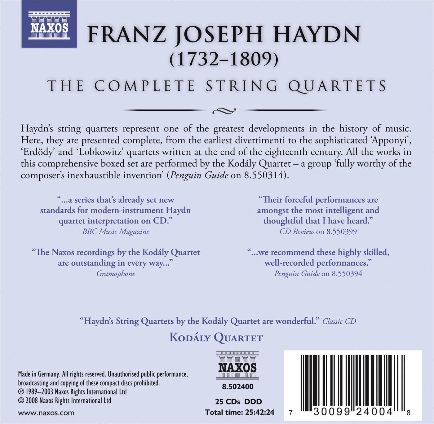 HAYDN: String Quartets (Complete) - Kodaly Quartet (25 CD Box set) – ClassicSelect World