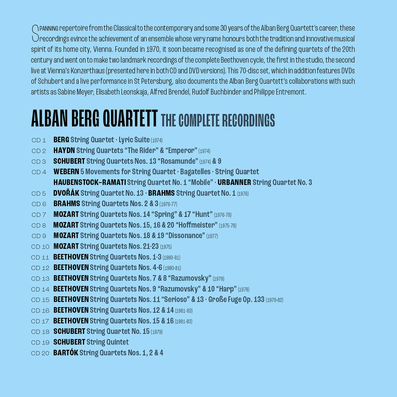 ALBAN BERG QUARTET: The Complete Recordings (62 CDs, 8 DVDS ...