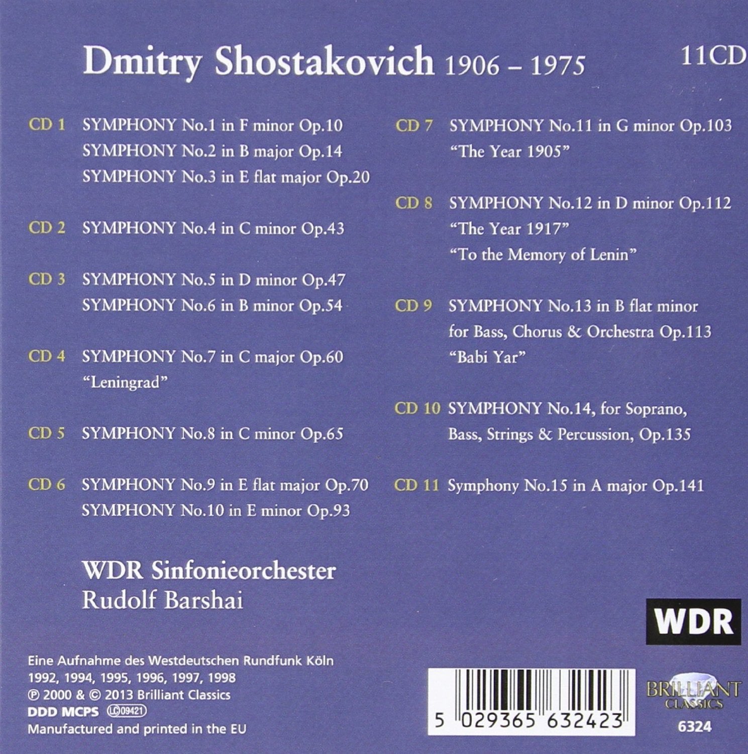 Shostakovich: Symphonies - Rudolf Barshai (11 CDs) – ClassicSelect World