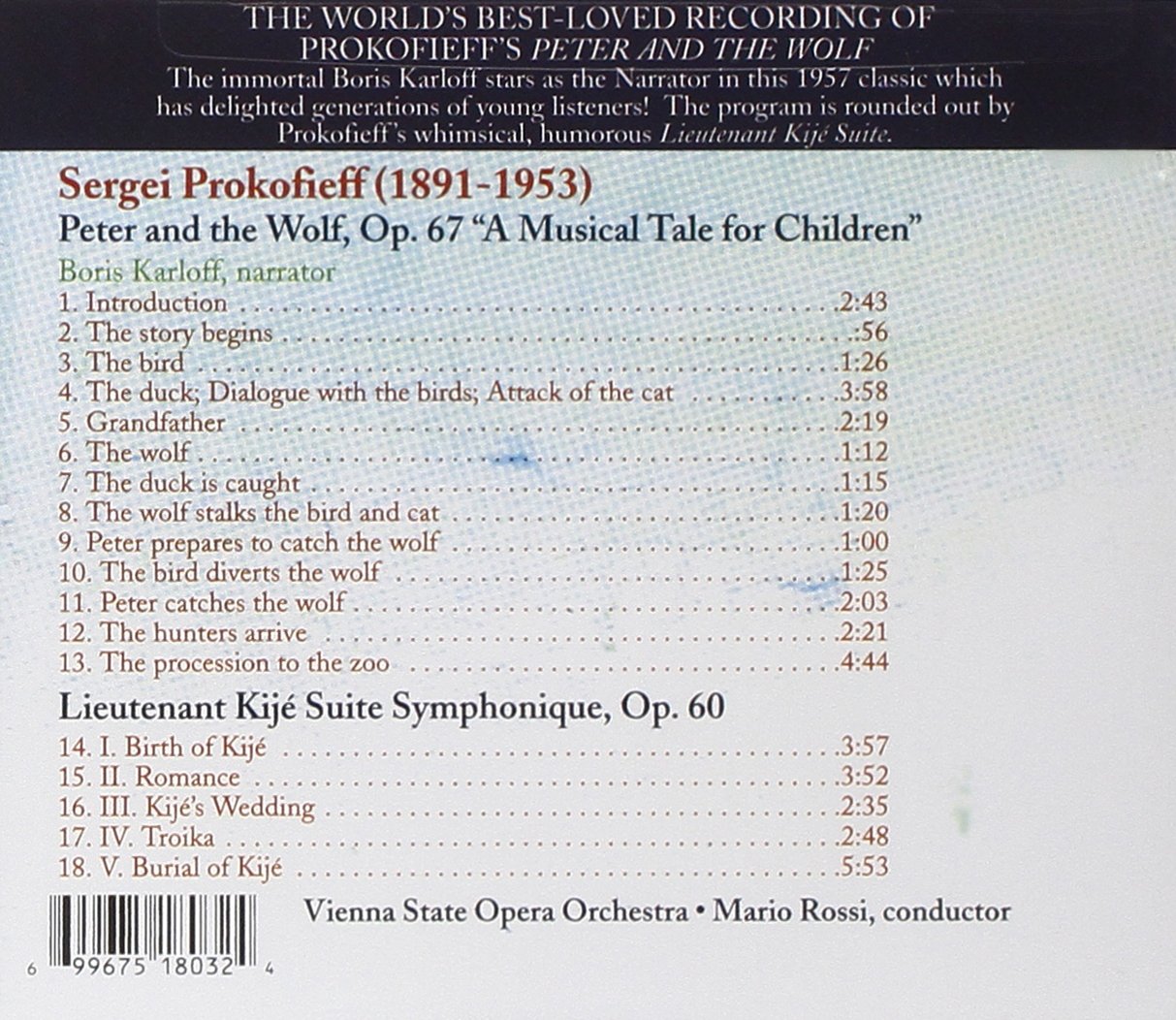 PROKOFIEV: PETER & THE WOLF, LTE. KIJE SUITE - KARLOFF, VIENNA STATE O ...