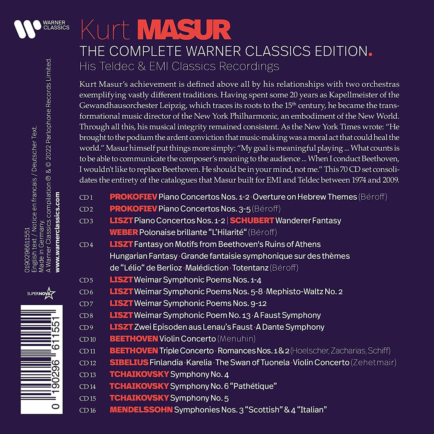 KURT MASUR: THE COMPLETE WARNER CLASSICS COLLECTION - HIS TELDEC AND E – ClassicSelect World